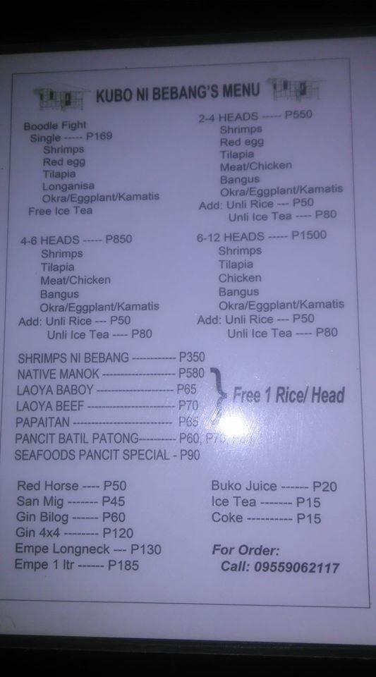 Menu at Bebang's Binalkot & Seafood Grill Restaurant, San Fernando ...
