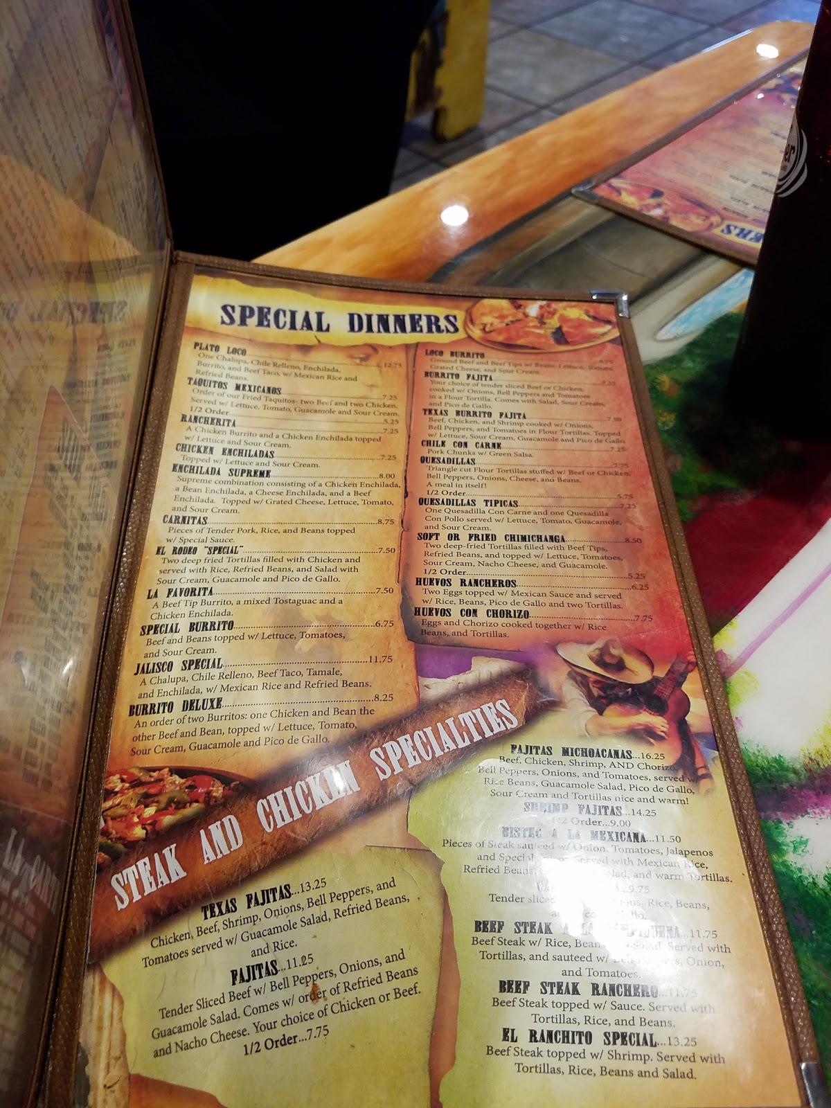 Menu at El Rodeo restaurant, Bolivar