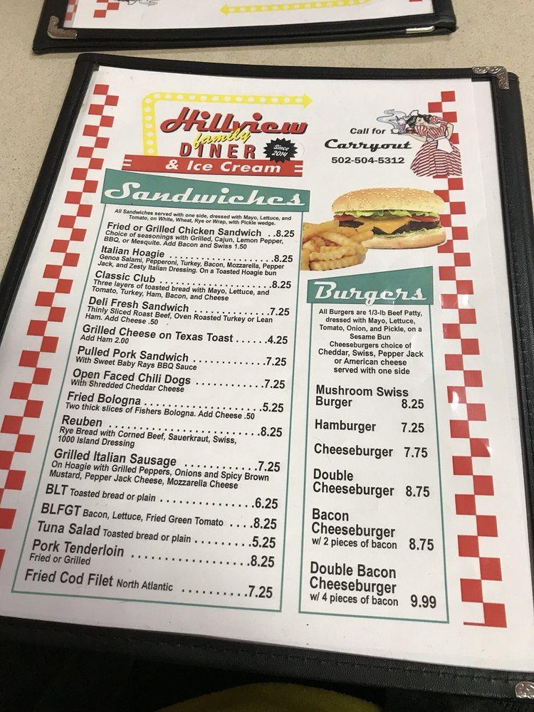 Menu at Hillview Family Diner restaurant, Louisville