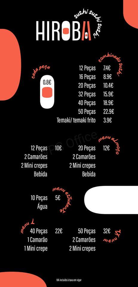 Menu em Hiroba Sushi restaurante, Albergaria-a-Velha