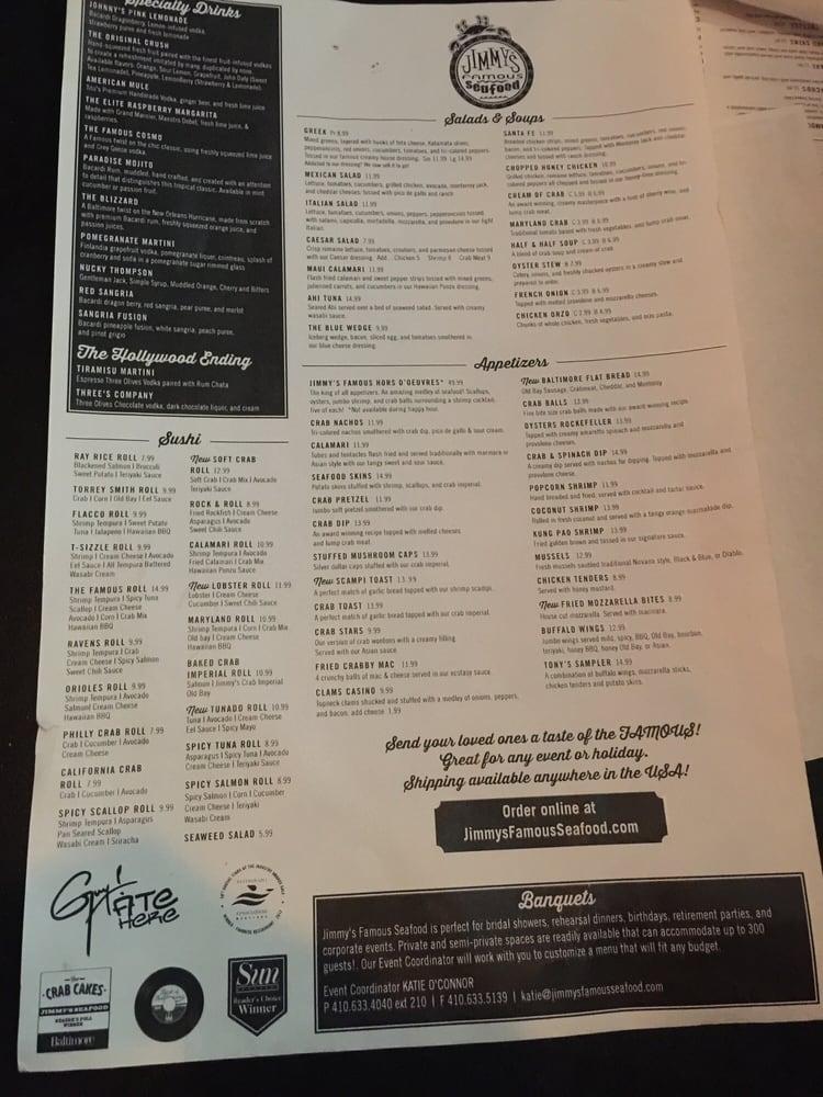 Menu at Jimmy's Famous Seafood steakhouse, Baltimore