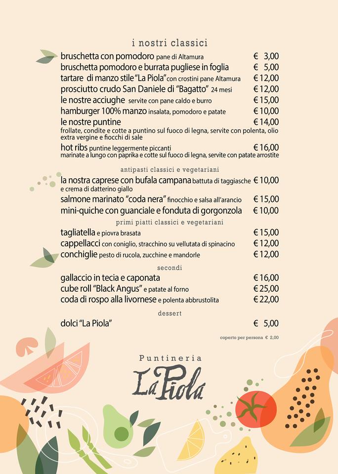 Menu da La Piola ristorante, Sacile