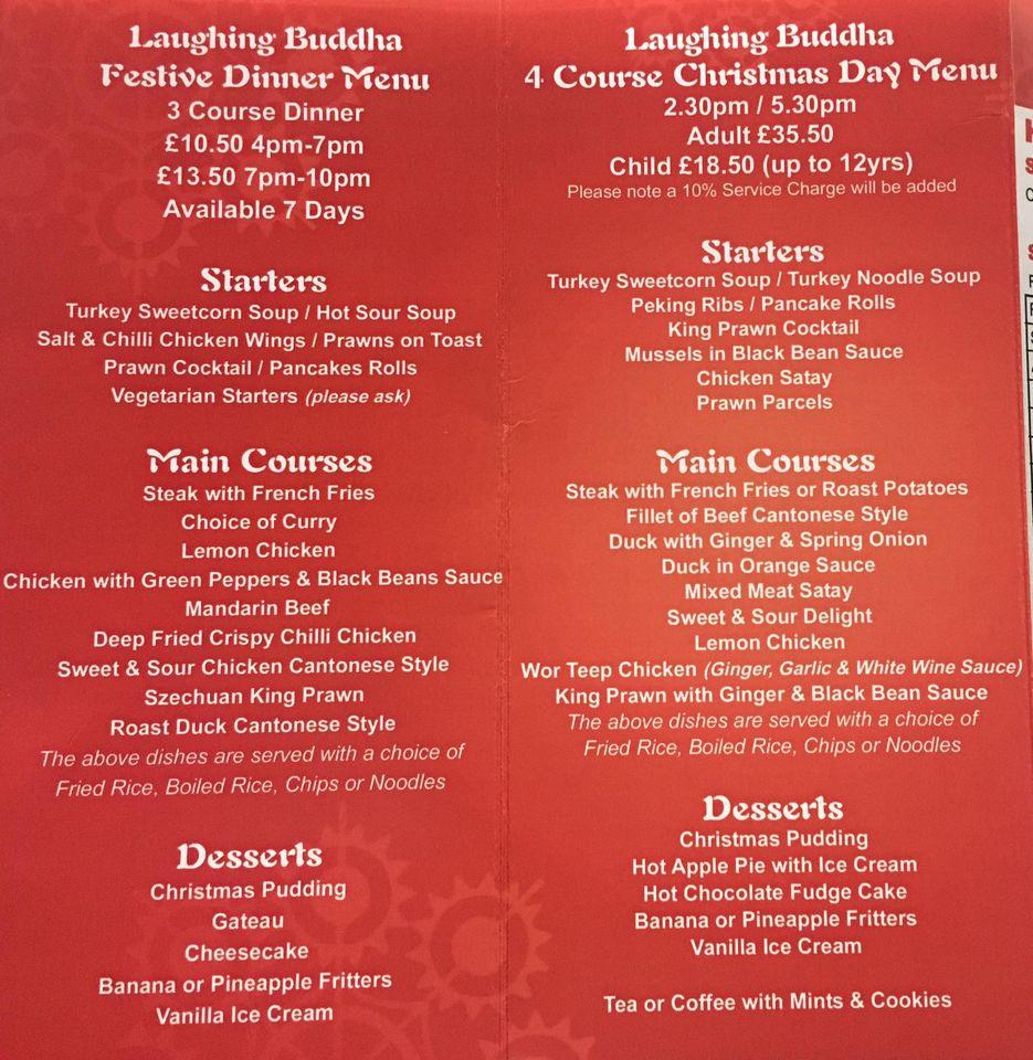 Menu at Laughing Buddha restaurant, Glasgow