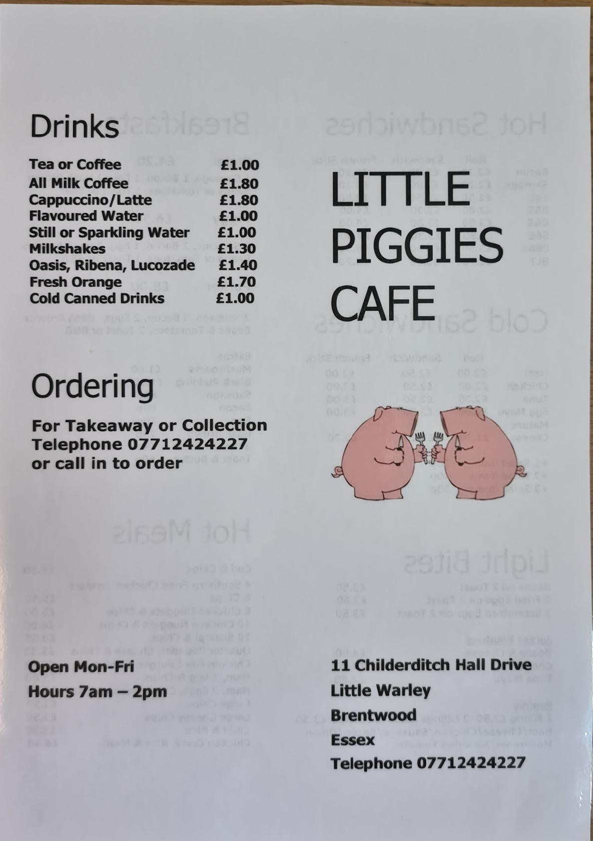 Menu at Little Piggies Cafe, Brentwood