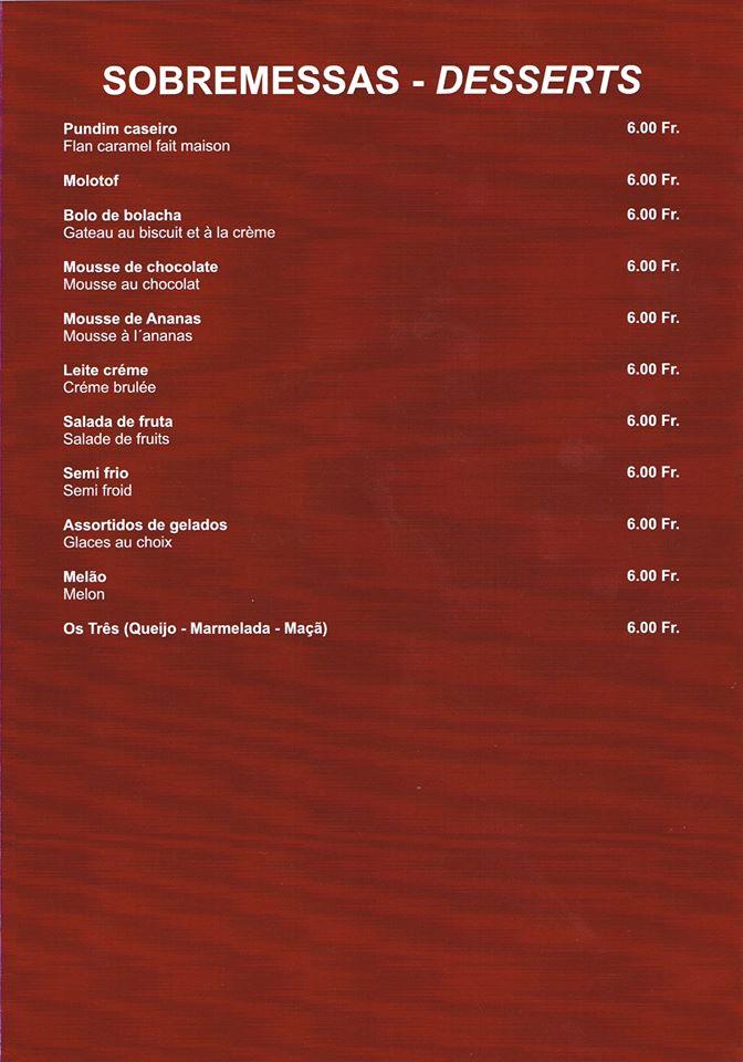 Menu da Restaurant Alentejano, Renens