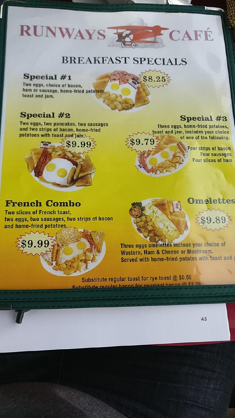 Menu at Runways Cafe, Breslau