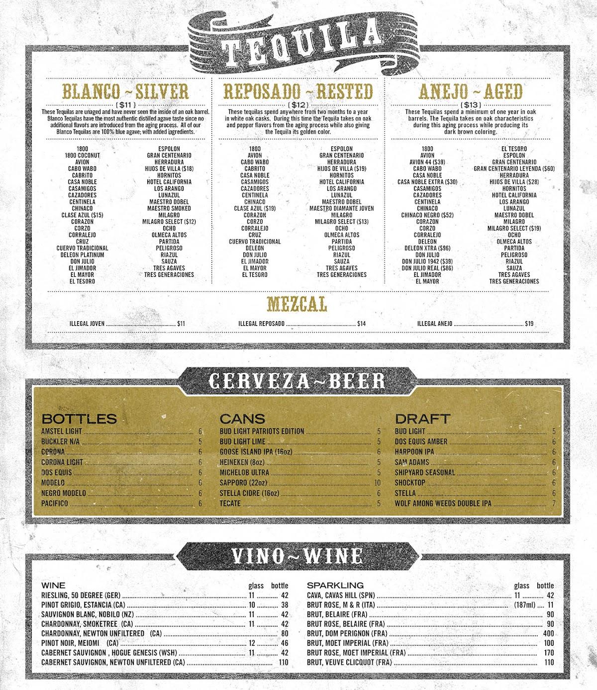 Menu at Scorpion Bar Patriot Place, Foxborough