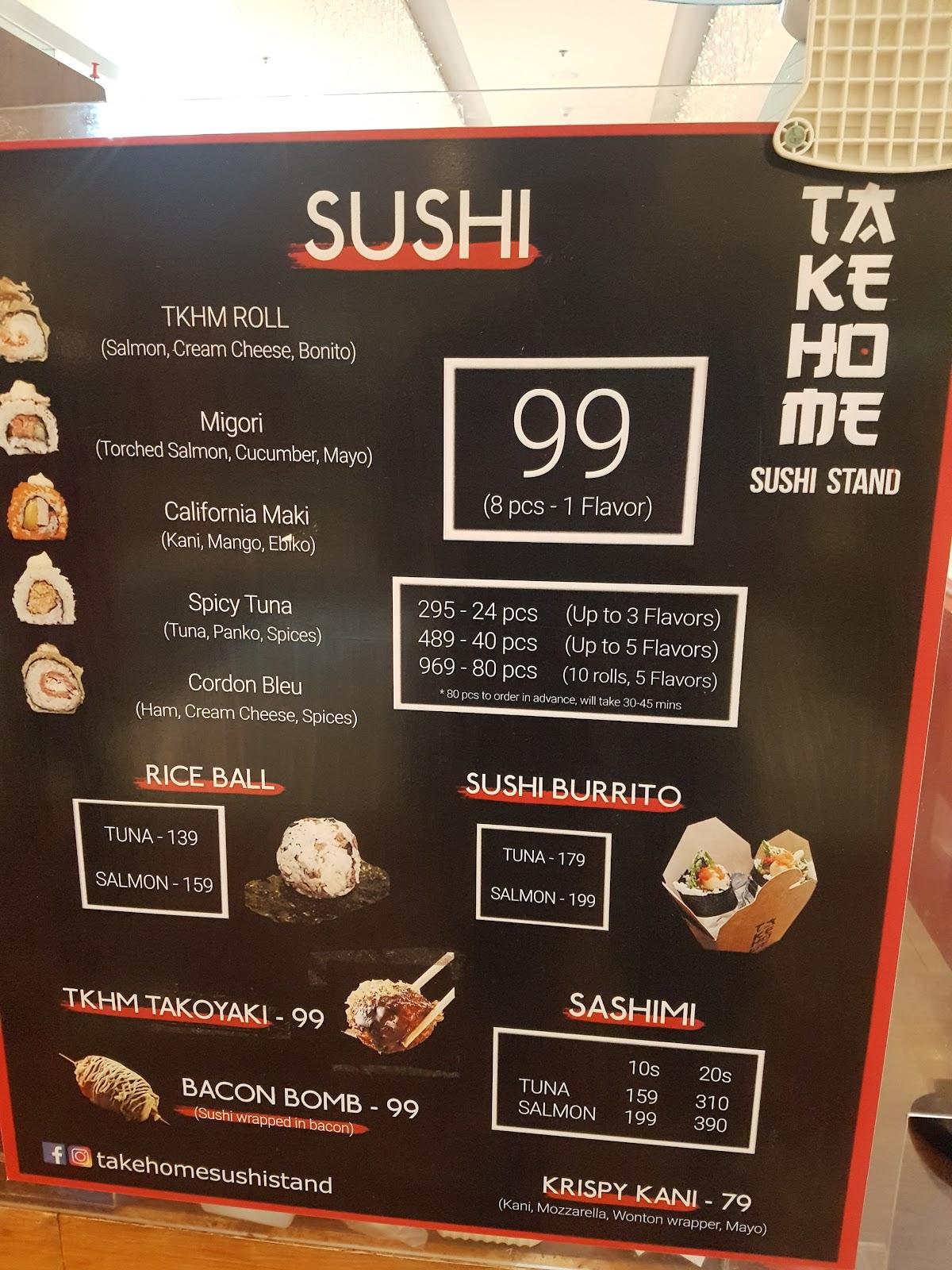 Menu at Takosushi restaurant, Taguig