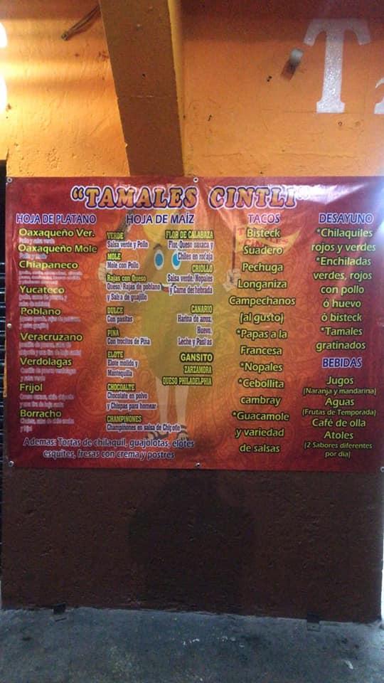 Menu at Tamales Cintli restaurant, Mexico City, Jaime Torres Bodet 152