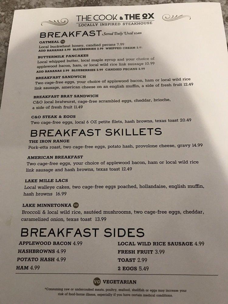 Menu at The Cook & The Ox steakhouse, Saint Paul