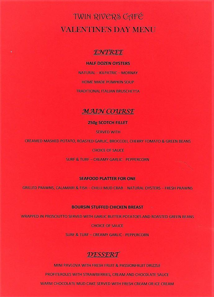 Menu at Twin Rivers Cafe, East Gresford