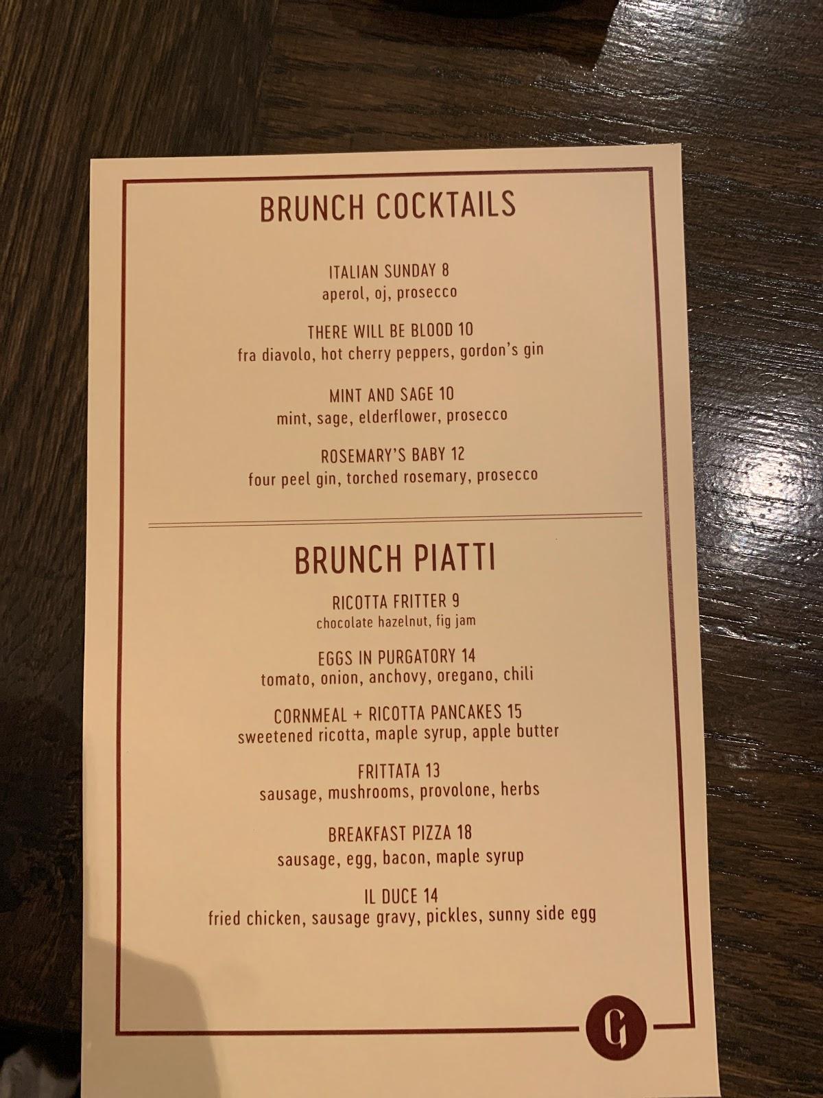 Menu at Grana pizzeria, Atlanta