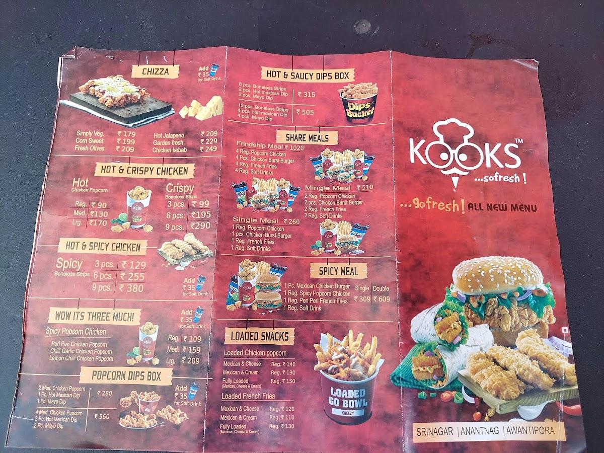 Menu at Kooks, Srinagar, I G road