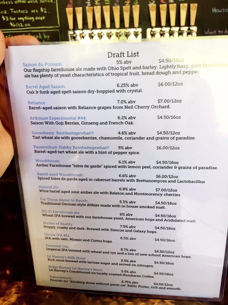 Menu at Little Fish Brewing Company pizzeria, Athens