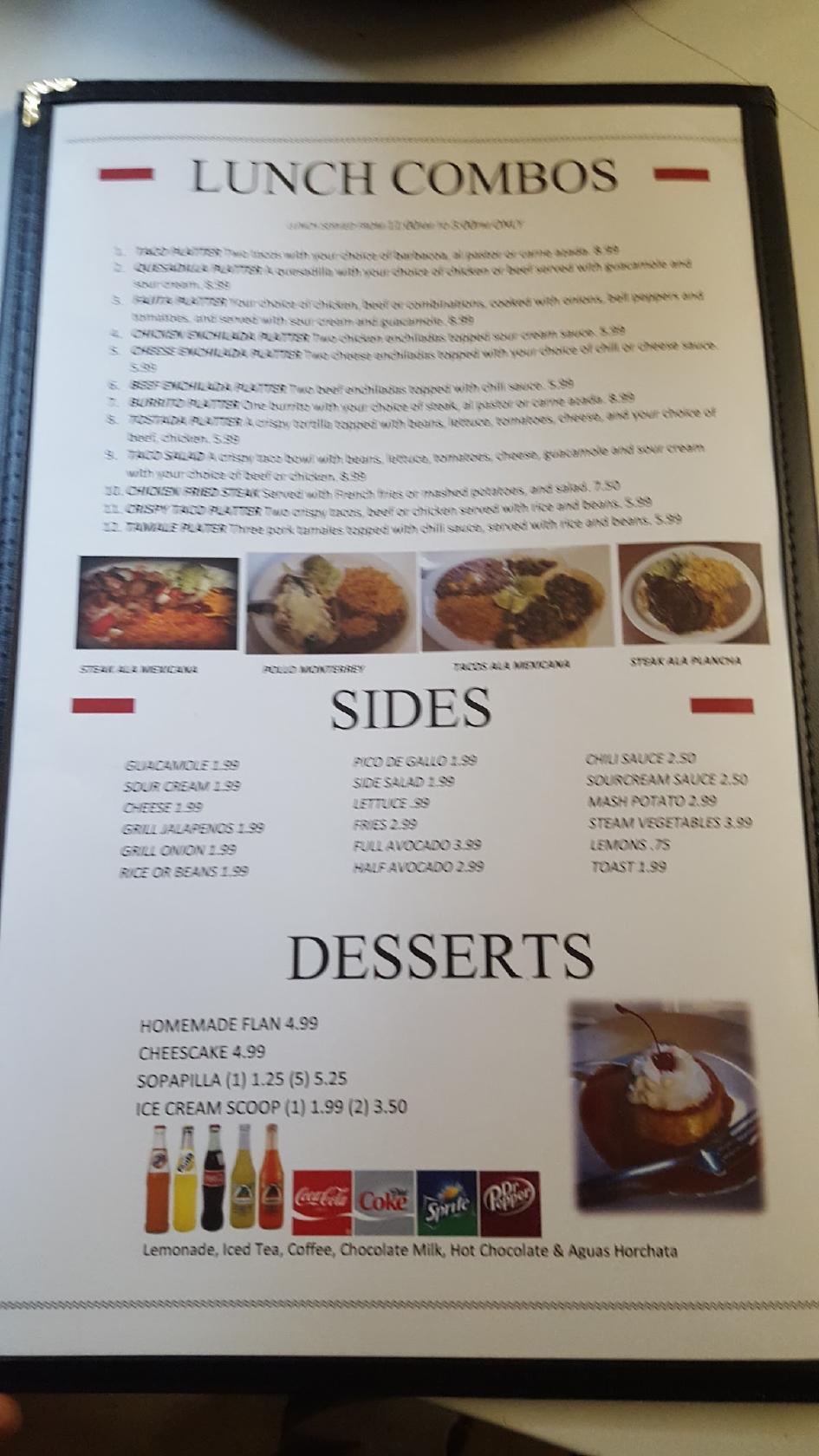Menu at Panchito's Mexican Restaurant, Granbury