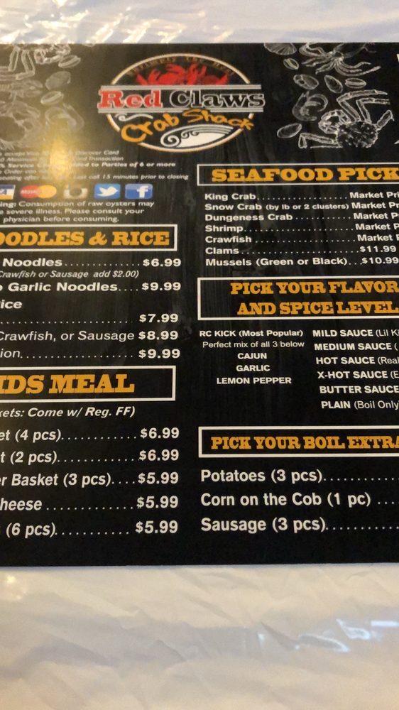 Menu at Red Claws Crab Shack pub & bar, Dallas