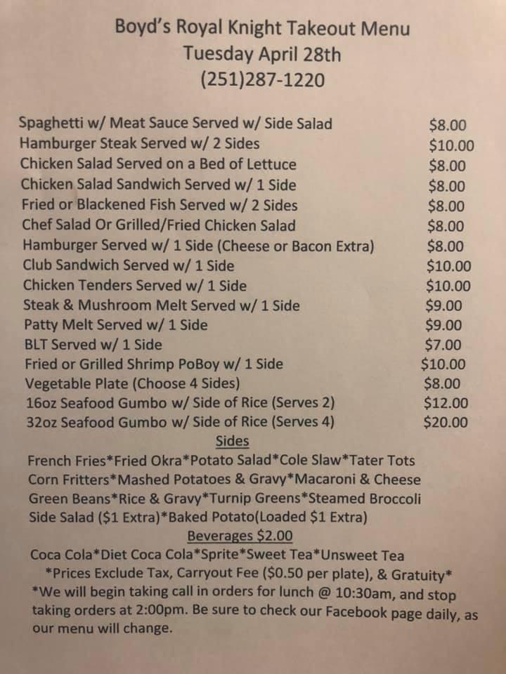 Menu at Royal Knight Restaurant, Mobile