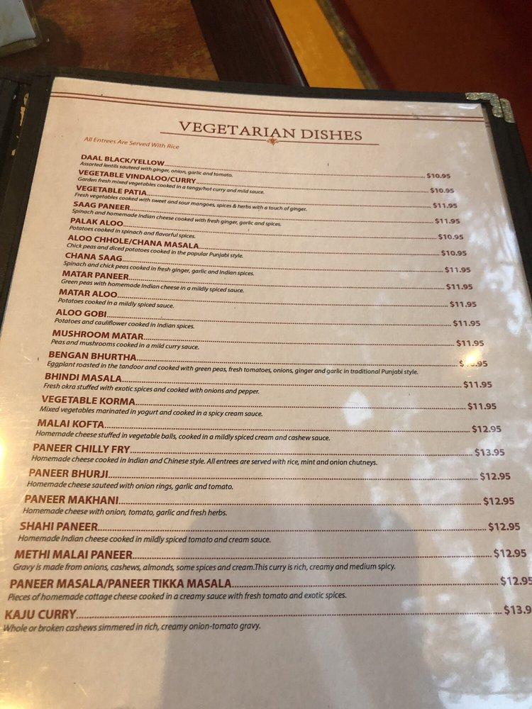 Menu at Sitar Indian Restaurant, Birmingham, 4th Ave S