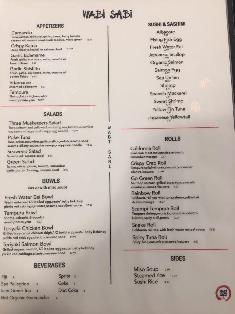 Menu at Wabi Sabi Santa Barbara, Santa Barbara