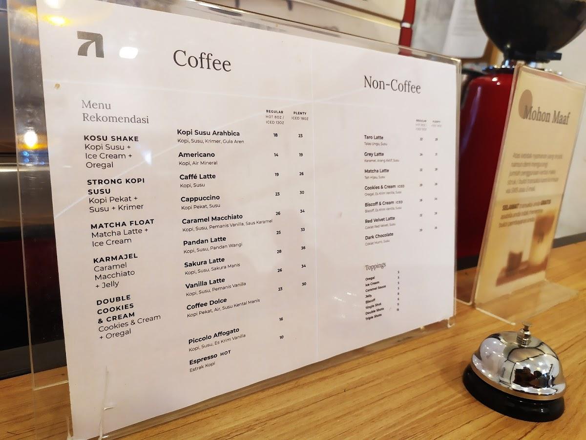 Menu at ARAH Coffee Joglo, West Jakarta