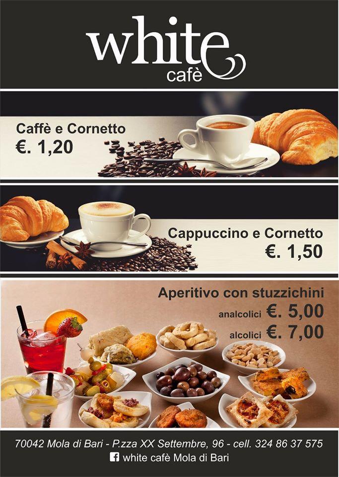 Speisekarte von White cafè pub & Bar, Mola di Bari, Via Lungara Porto, 31
