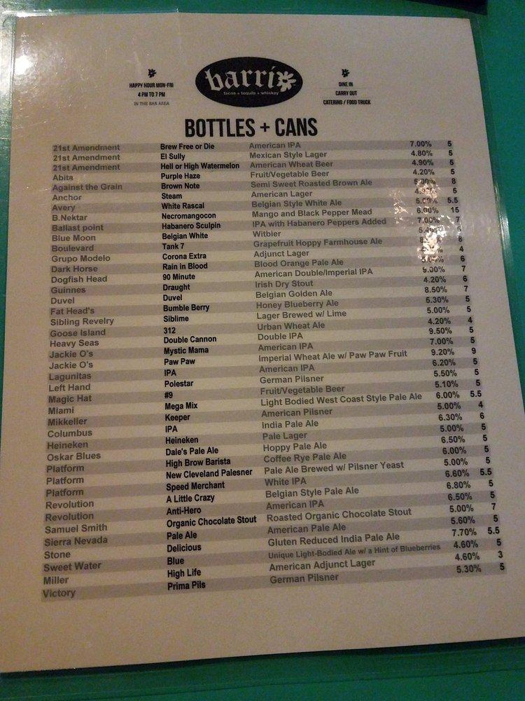 Menu at Barrio Cleveland Heights, Cleveland Heights