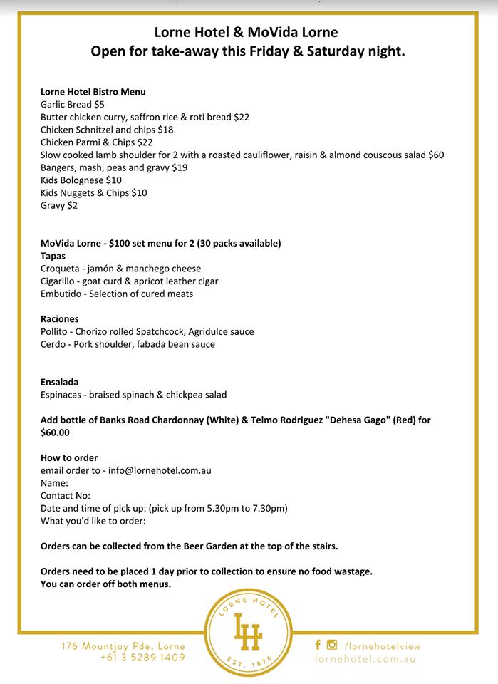 Menu at Lorne Hotel pub & bar, Lorne