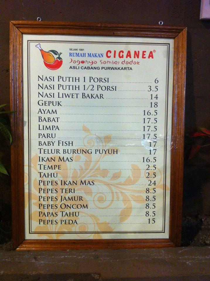 Menu at RM. Ciganea Baros Mang Idjot, Cimahi