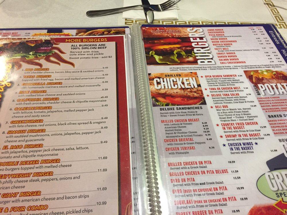 Menu at Acropolis Diner restaurant, Poughkeepsie