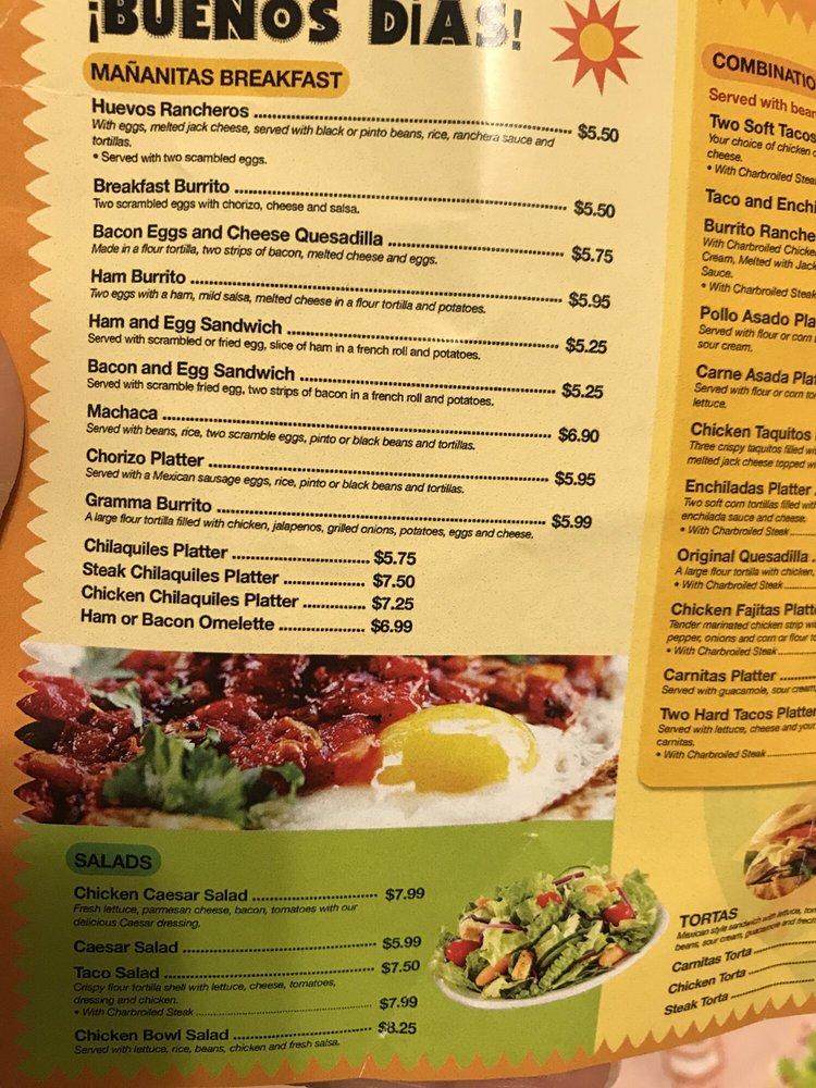 Menu at California Mexican Grill restaurant, Los Angeles, W Olympic Blvd