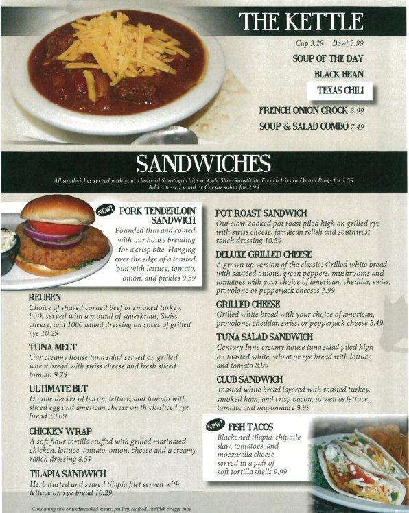 Menu at Century Inn Restaurant, Cincinnati, Springfield Pike