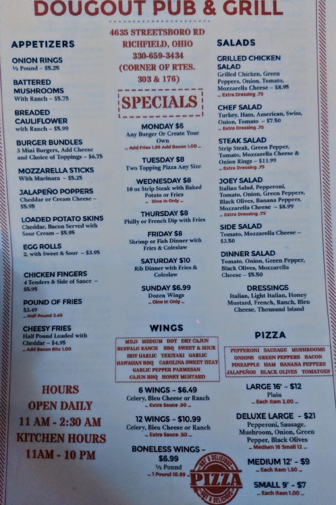 Menu at Doug Out Pub & Grill, Richfield