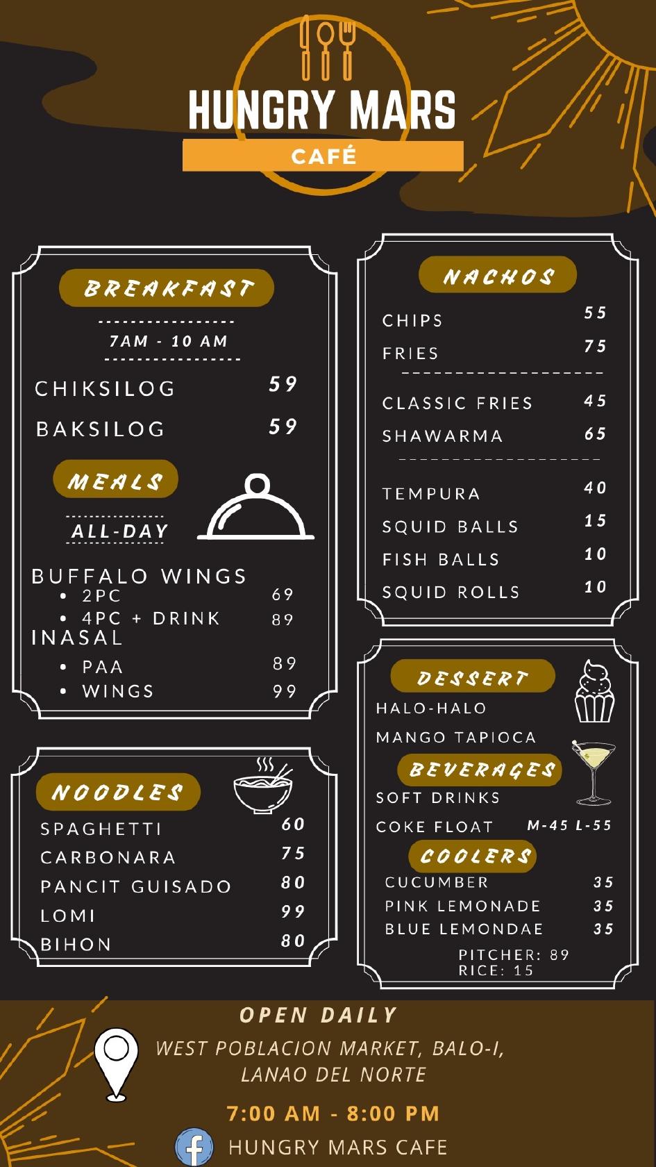 Menu at Hungry Mars Cafe, Baloi