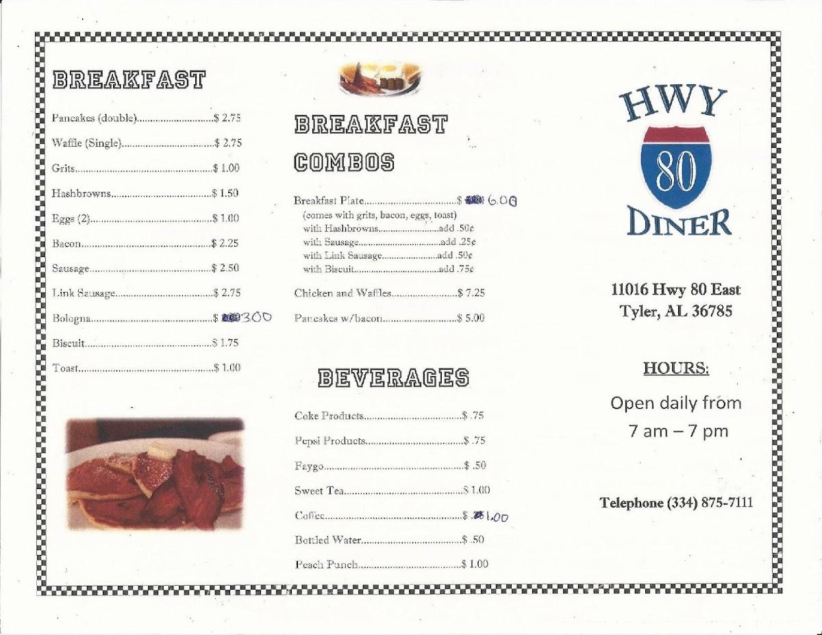 Menu at Hwy 80 Diner restaurant, USA, US-80