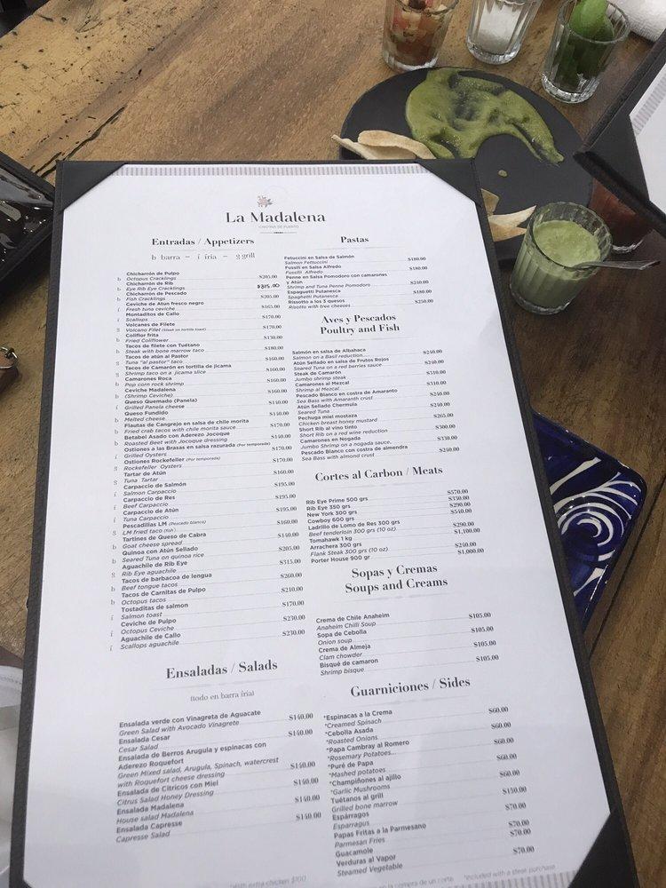 Menu at La Madalena steakhouse, Puerto Vallarta, Av. Francisco Medina ...