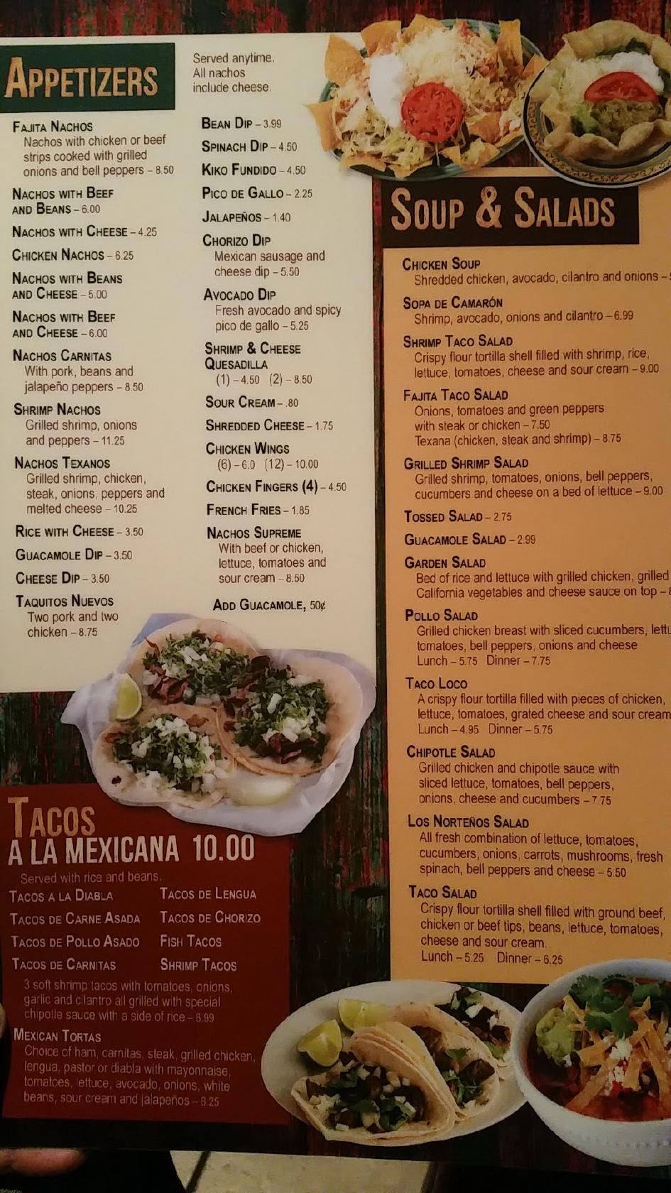 Menu at Los Nortenos restaurant, Collinsville