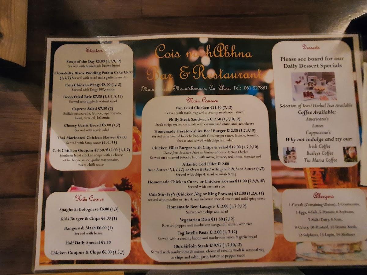 Menu at Seasons Restaurant, Mountshannon