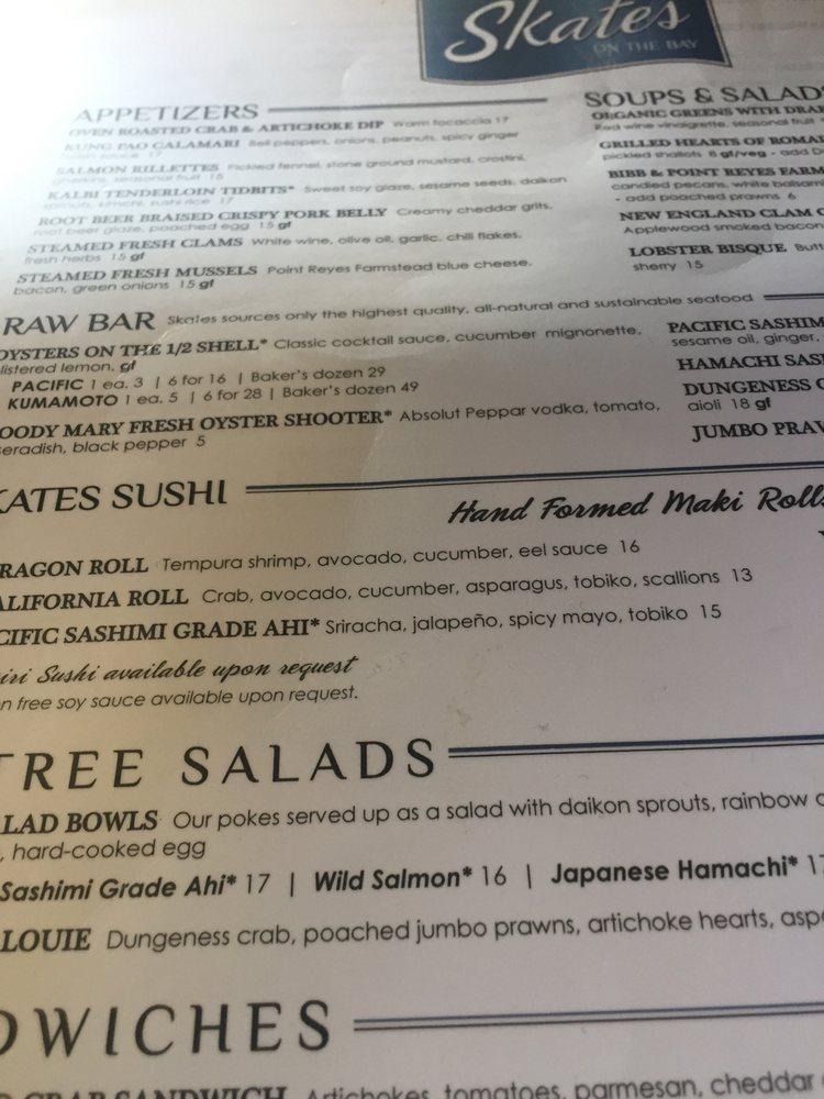 Menu at Skates On The Bay restaurant, Berkeley