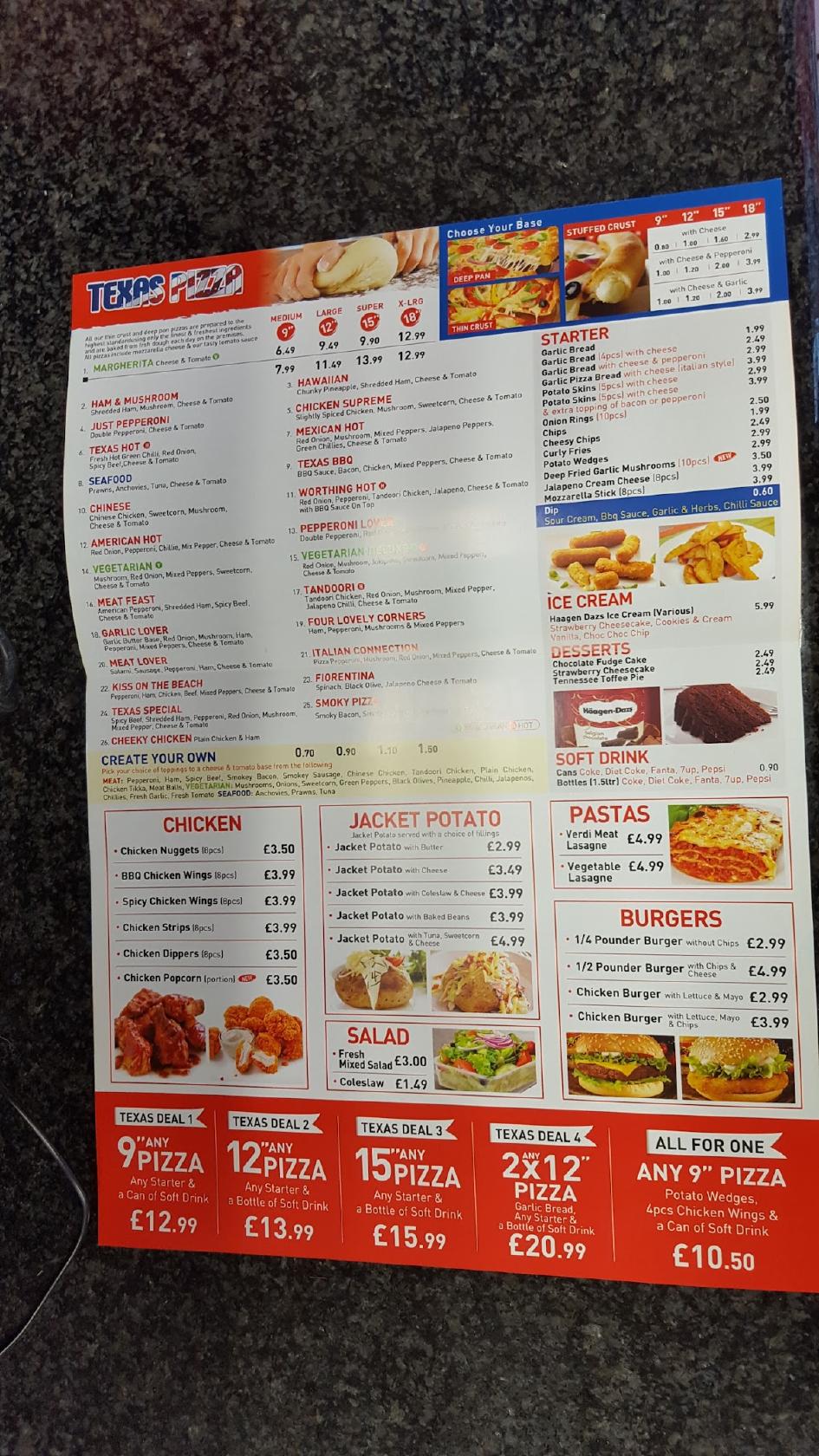 Menu at Texas Pizza pizzeria, Worthing