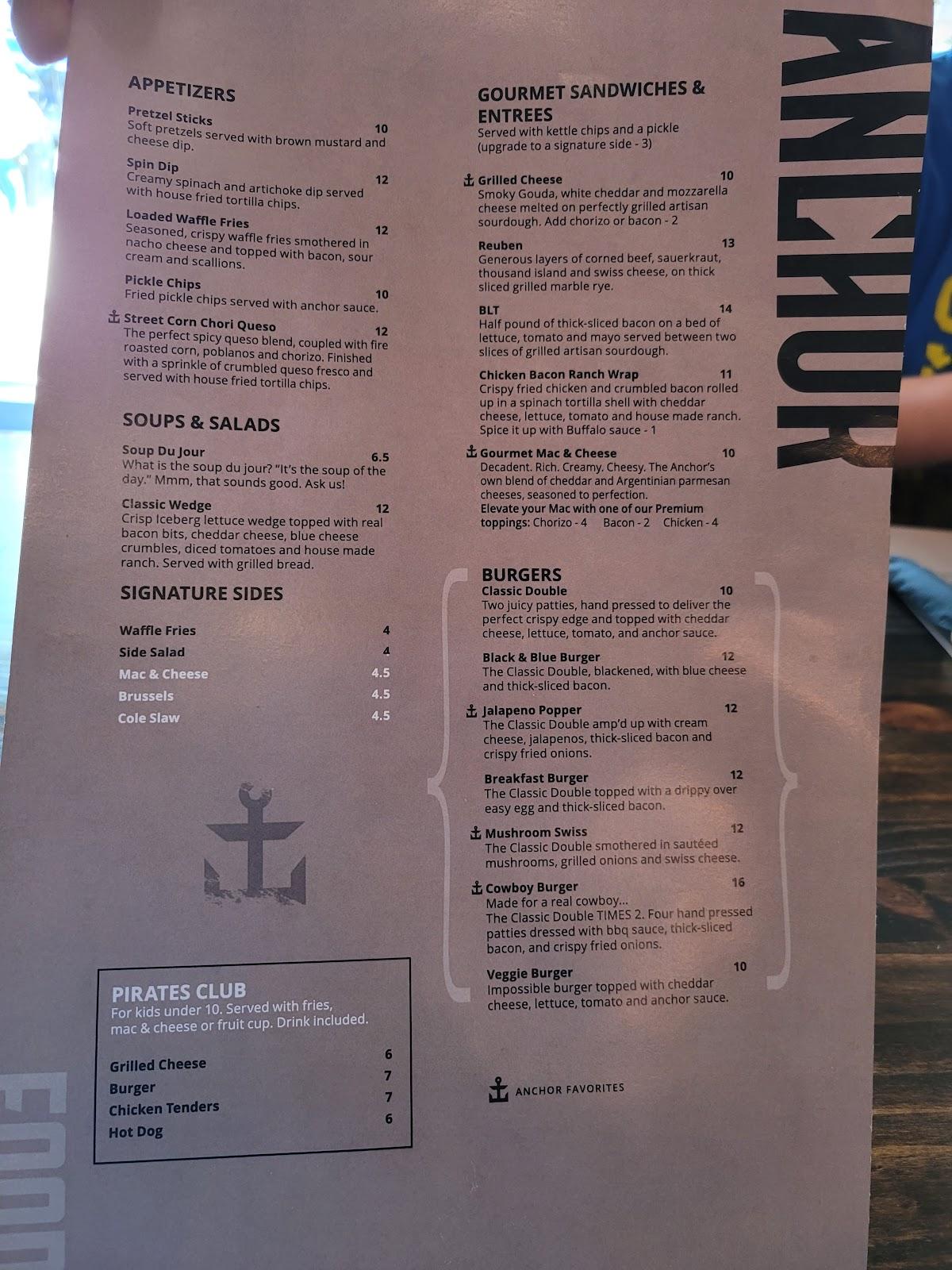 Menu at The Anchor pub & bar, Celina