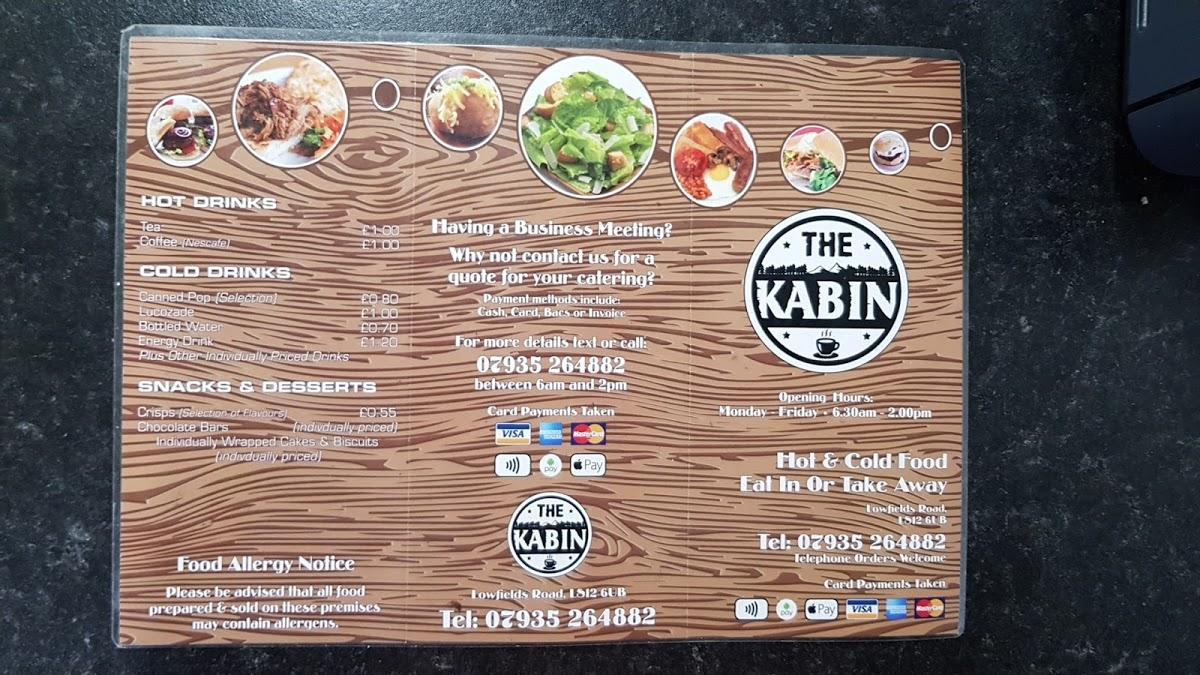 Menu at The Kabin cafe, Leeds