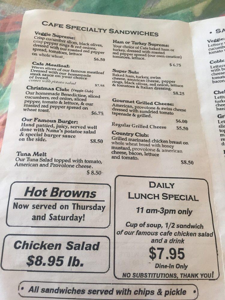 Menu at Cottage Cafe, Louisville