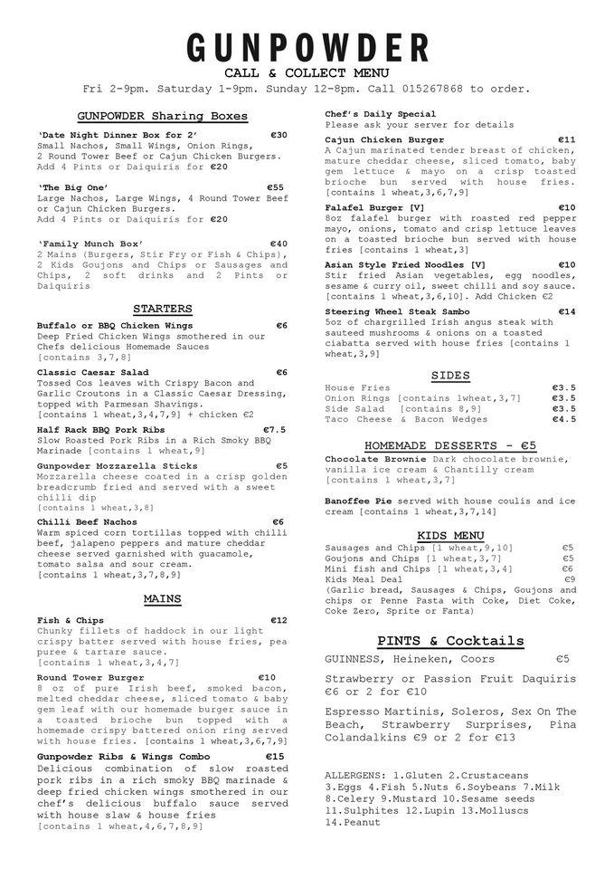 Menu at GUNPOWDER BAR & GRILL, Clondalkin