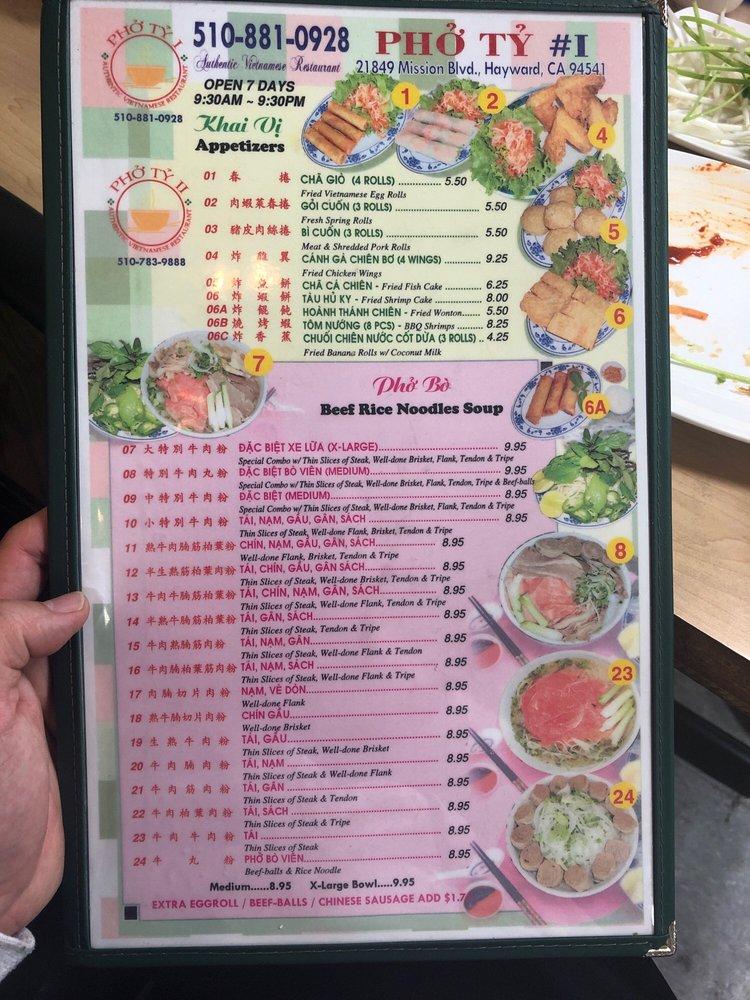 Menu at Pho Ty Restaurant, Hayward
