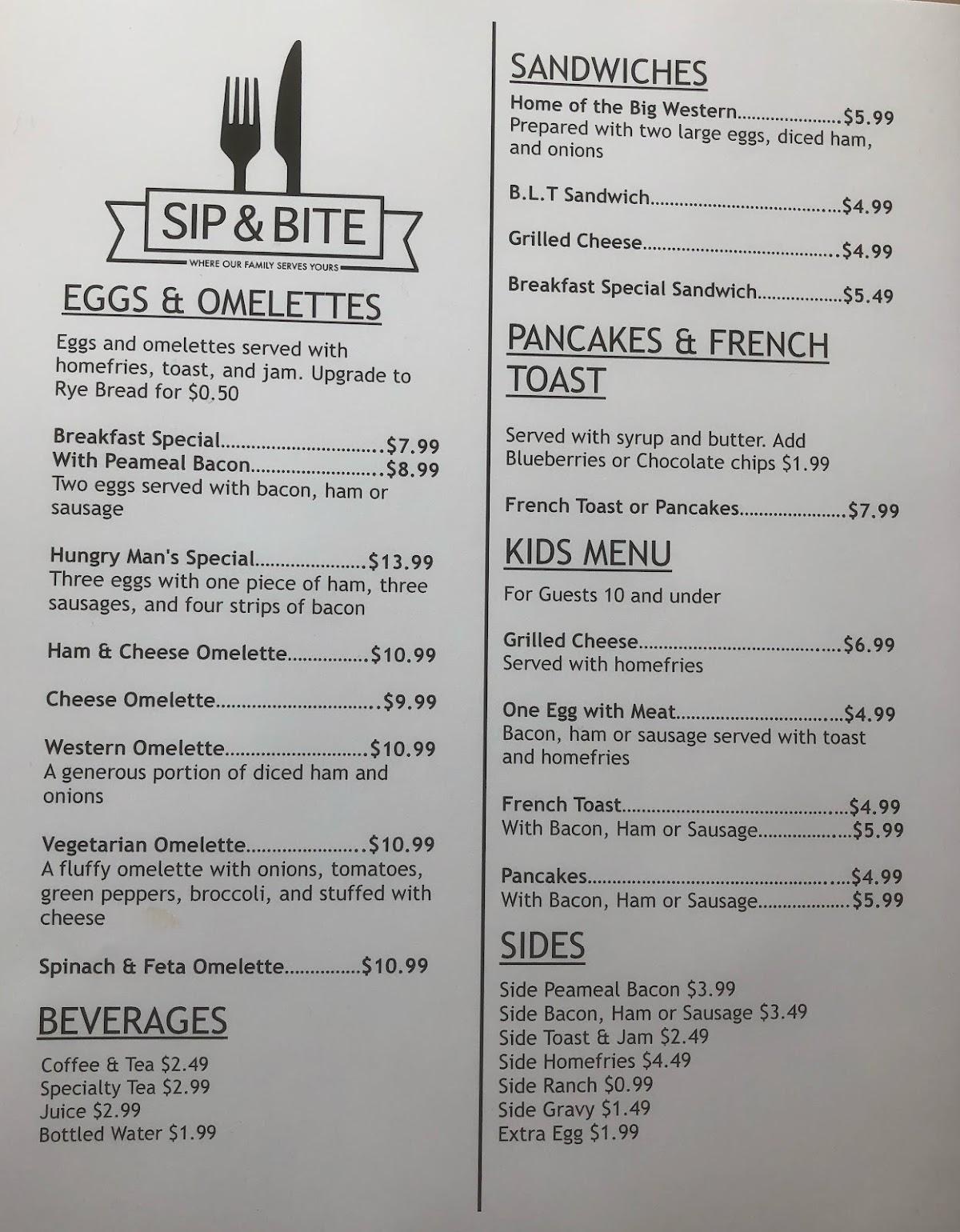Menu at Sip 'N Bite Restaurant, Elmira