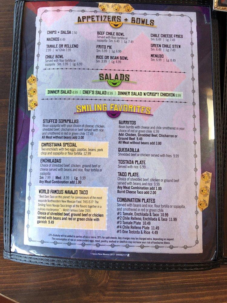 Menu at Smiling Faces Restaurant, Las Vegas