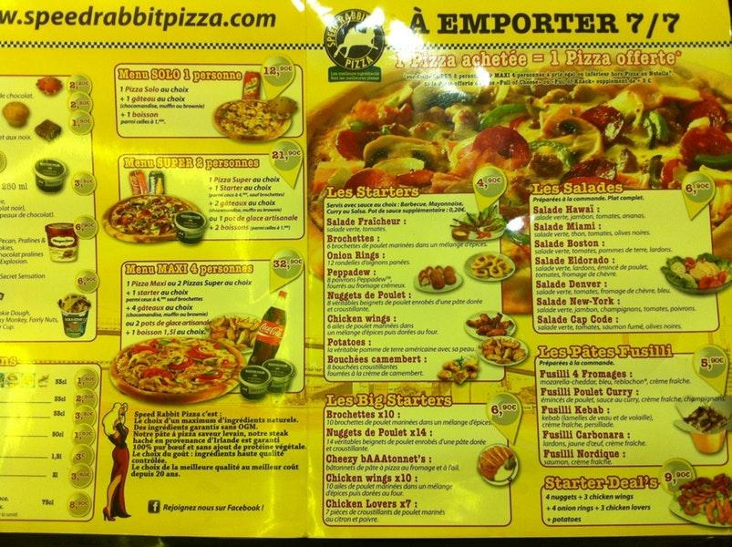 Menu at Speed Rabbit pizzeria, Valenciennes