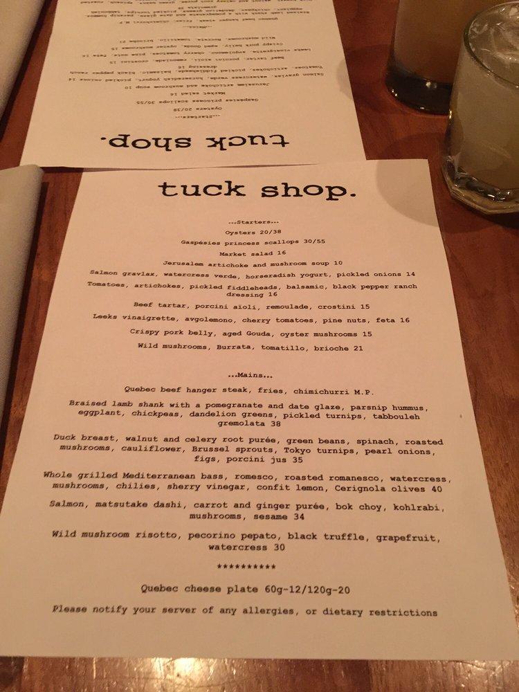 Carta del restaurante Tuck Shop, Montreal