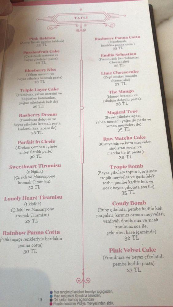 Carta de Emilia Cafe, Estambul, Mücahit Sk. no:402/B