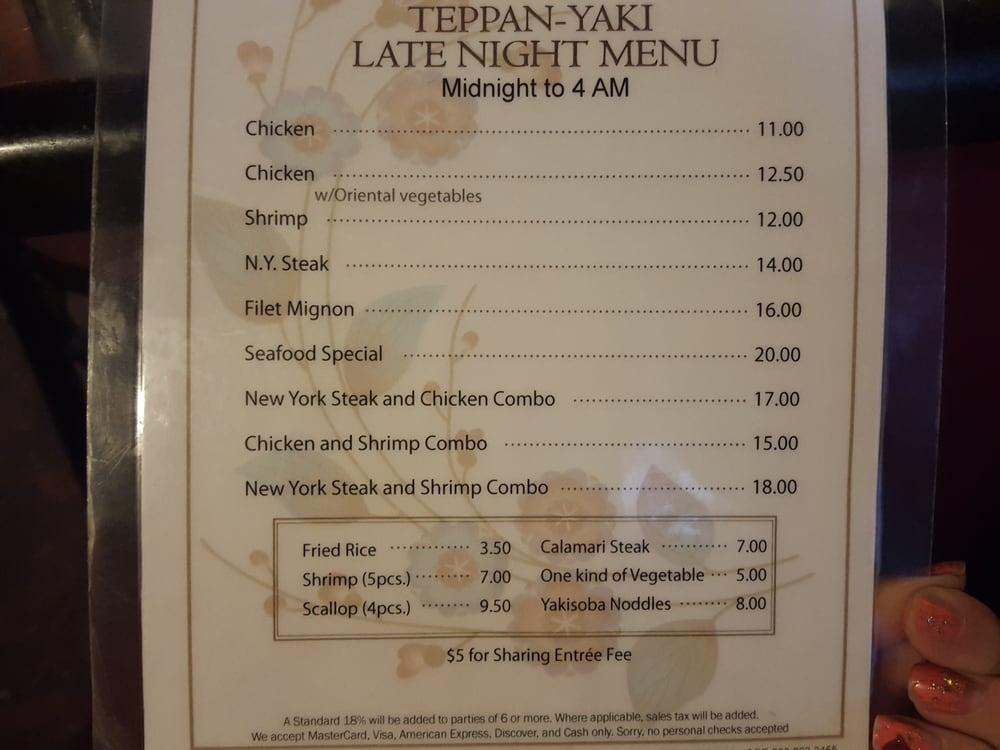 Menu at Musashi Japanese Steakhouse, Las Vegas